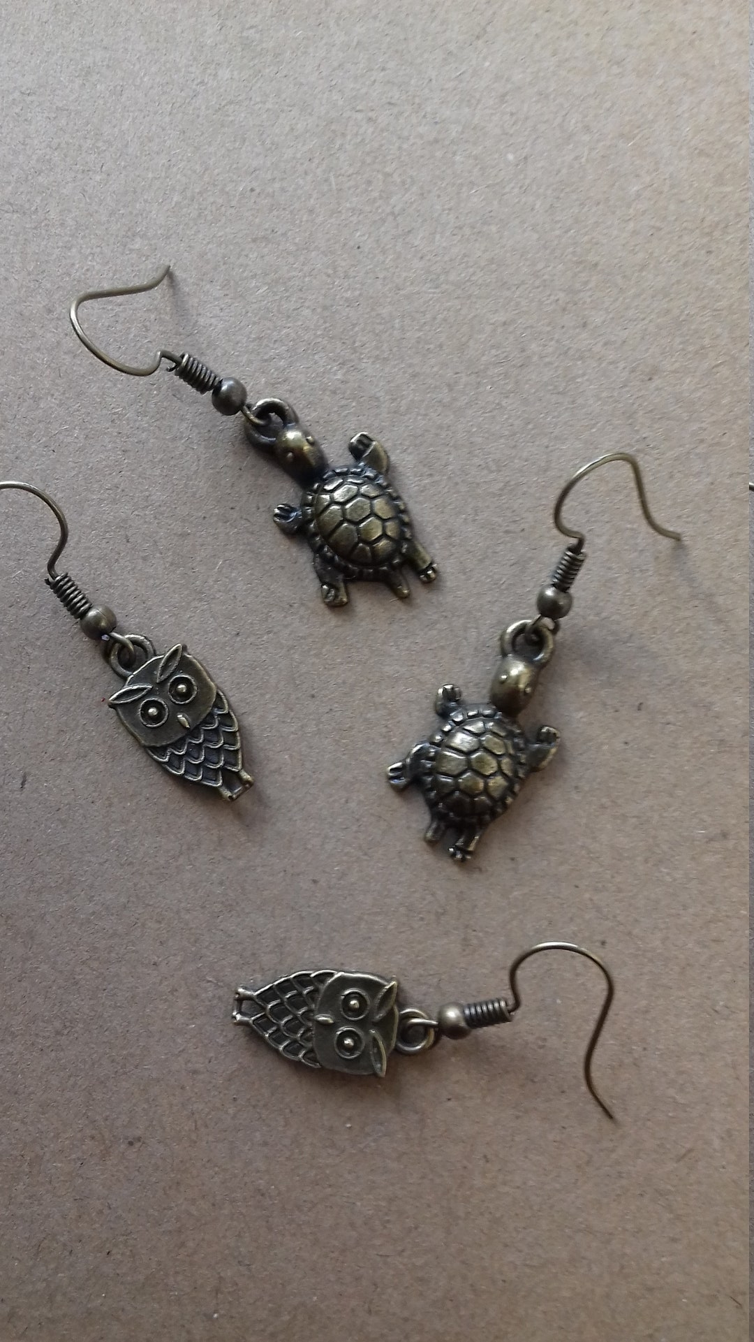 Set of Two Pairs of Turtle and Owl Earrings - Etsy