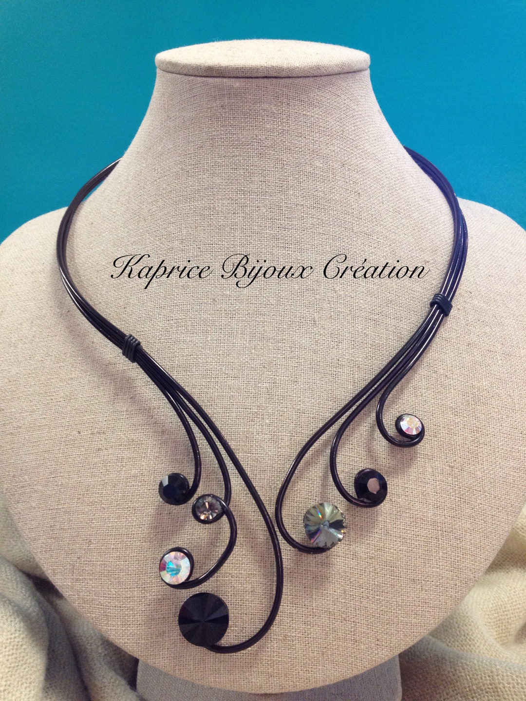 Black and Degraded Black and Grey Aluminum Necklace of Swarovski ...