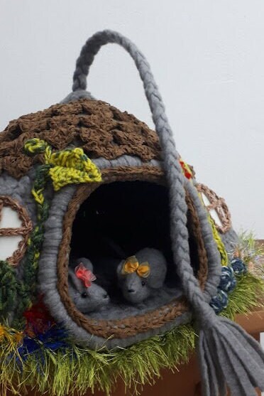 Gray Knitted Hobbit House for a Cat or Kitten With a Removable Rug - Etsy