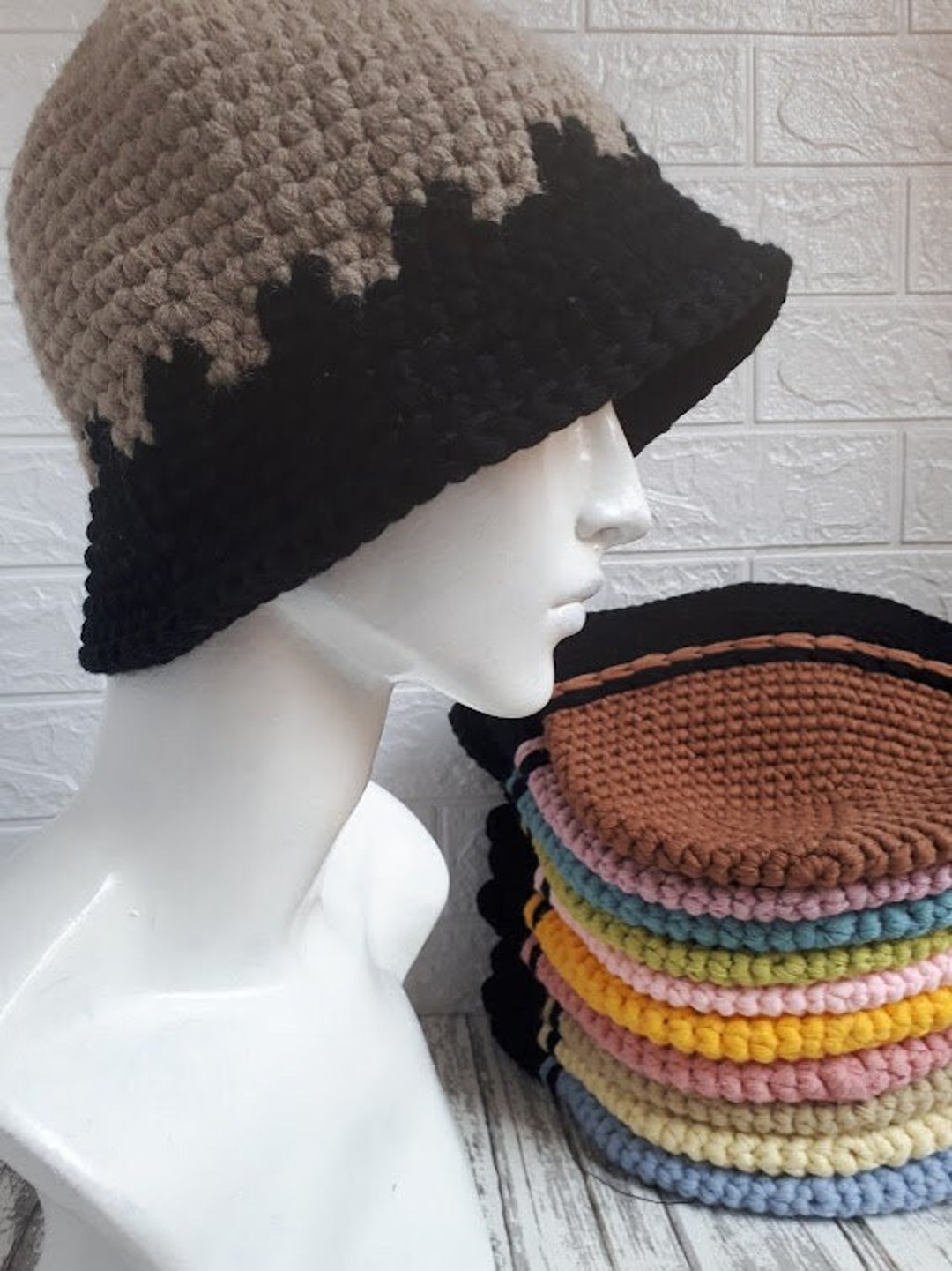 Women's Two-tone Bucket Hat is Crocheted With Acrylic Yarn in Pink ...