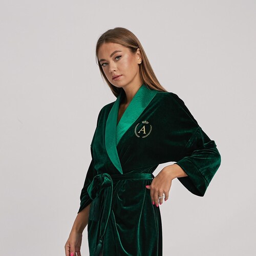 Women's Velvet Long Robe Emerald Green Bridesmaid Robe - Etsy