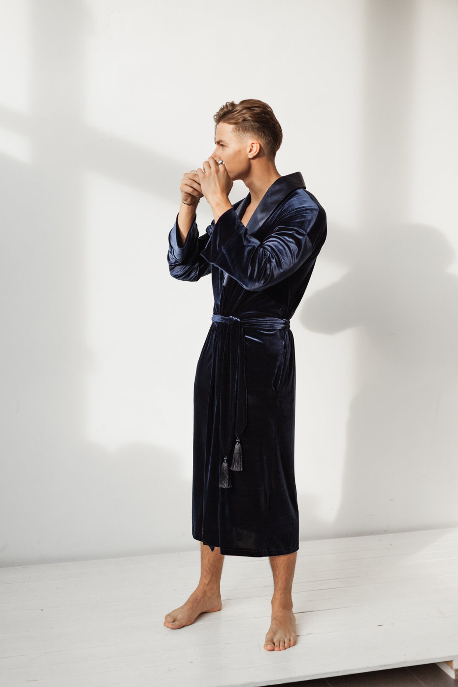 Mens Navy Blue Personalized Velvet Robeman Luxury Robe Men - Etsy