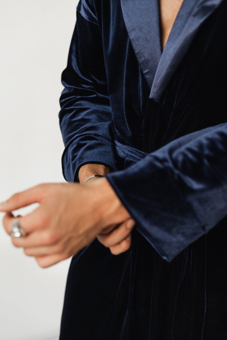 Mens Navy Blue Personalized Velvet Robeman Luxury Robe Men - Etsy