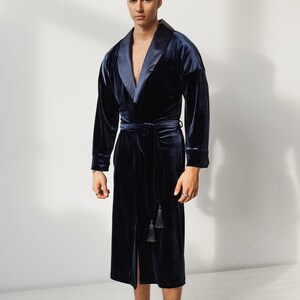 Mens Navy Blue Personalized Velvet Robe,man Luxury Robe, Men Robe ...