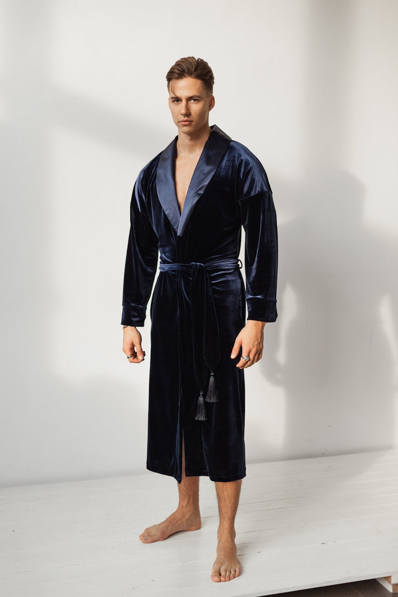 Mens Navy Blue Personalized Velvet Robeman Luxury Robe Men - Etsy
