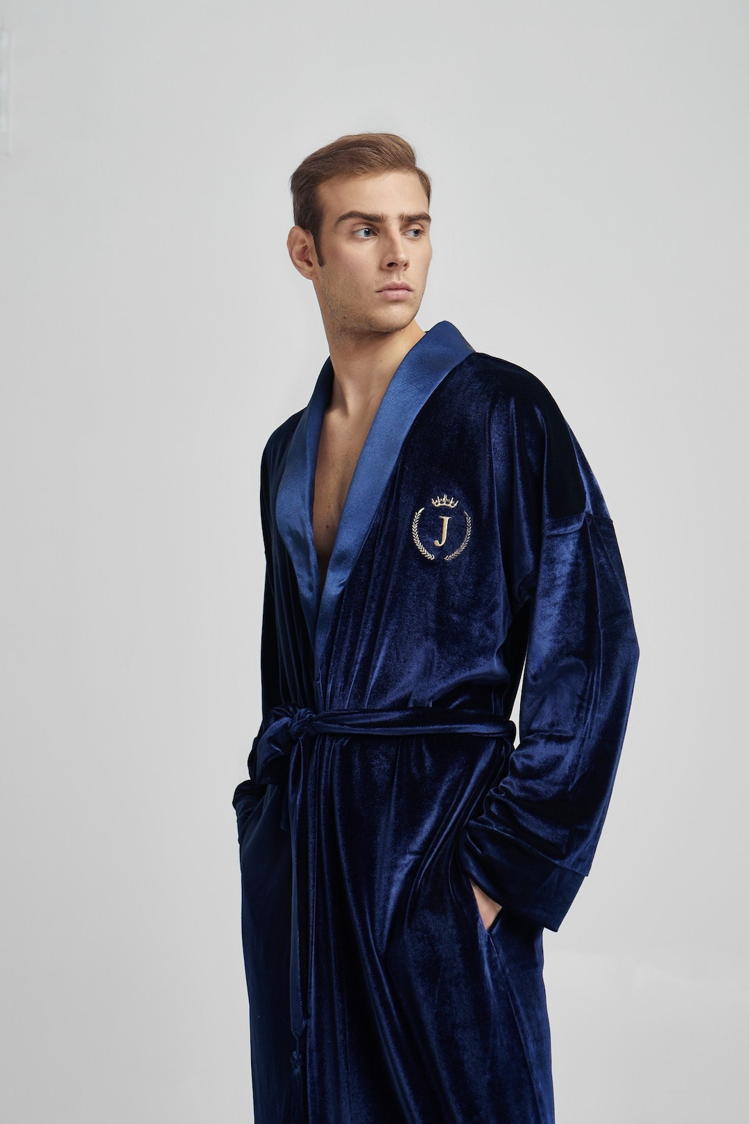 Mens Navy Blue Personalized Velvet Robe,man Luxury Robe, Men Robe ...