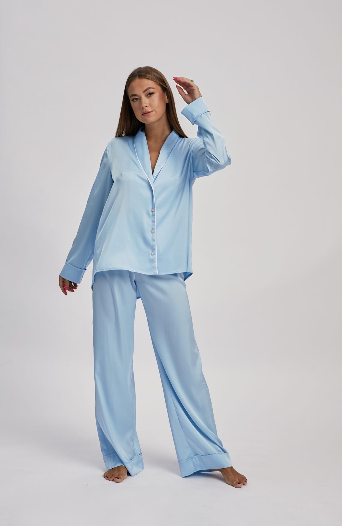 Women Blue Long Pajama Womens Pajamaspersonalized Pajama - Etsy