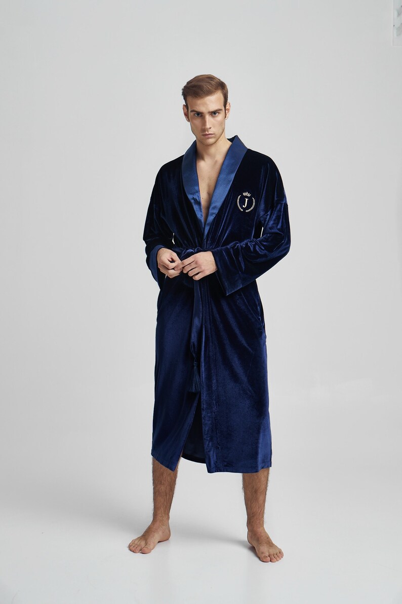 Mens Navy Blue Personalized Velvet Robeman Luxury Robe Men - Etsy