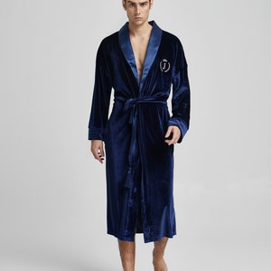 Mens Navy Blue Personalized Velvet Robe,man Luxury Robe, Men Robe ...