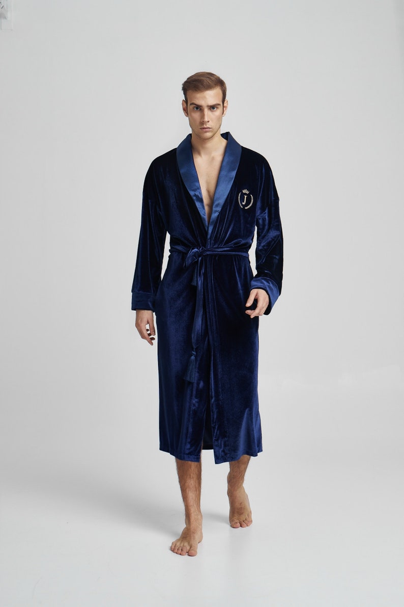 Mens Navy Blue Personalized Velvet Robeman Luxury Robe Men - Etsy