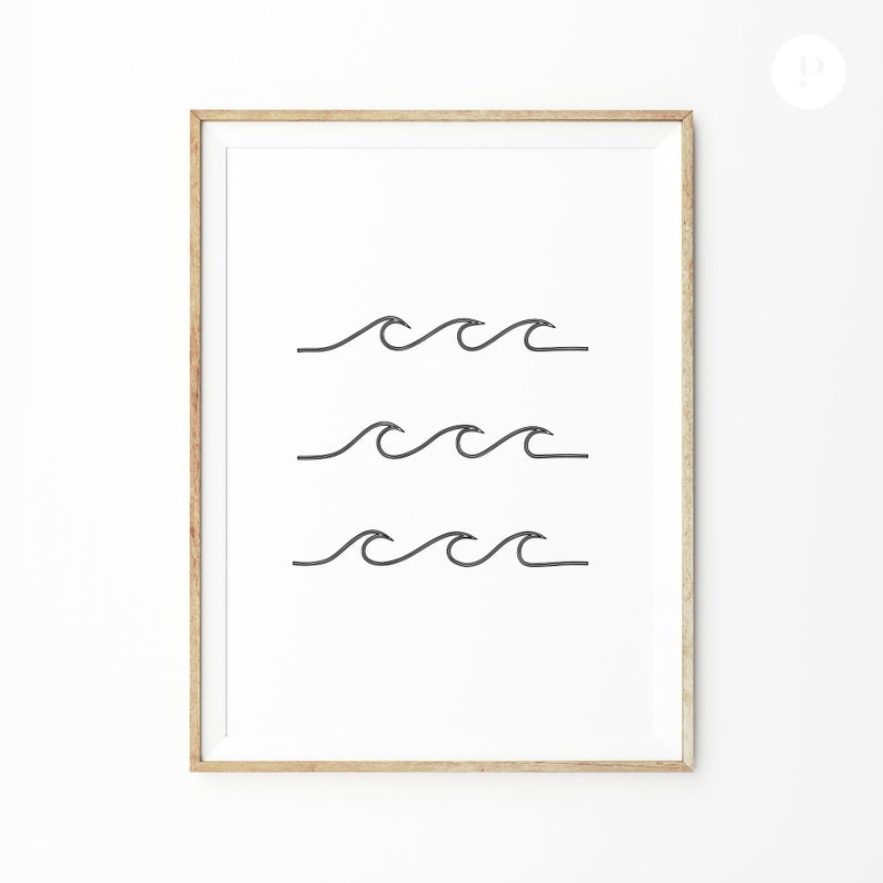 Waves Printable Wall Art, Black and White Printable Wall Art, Seaside ...