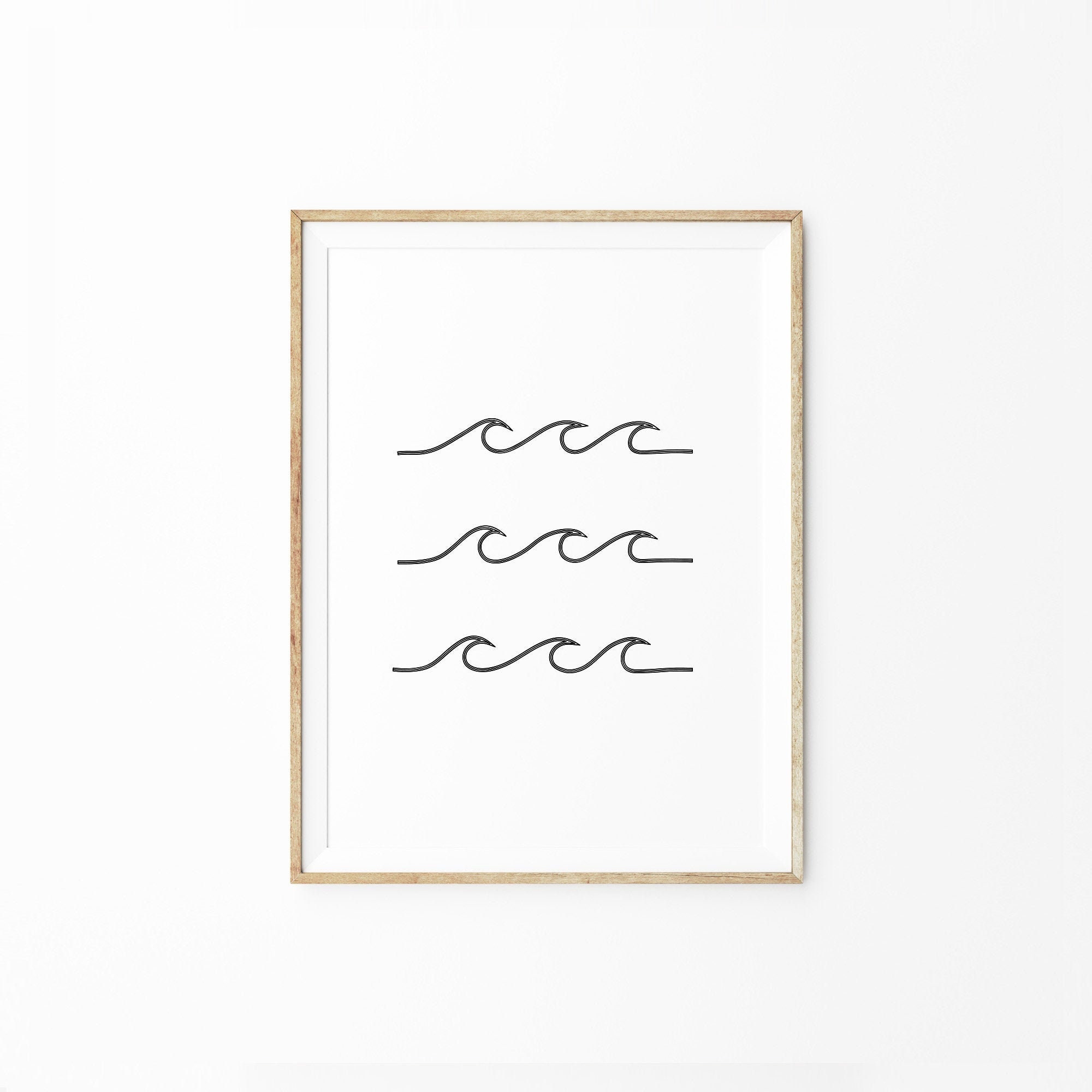 Waves Printable Wall Art, Black and White Printable Wall Art, Seaside ...