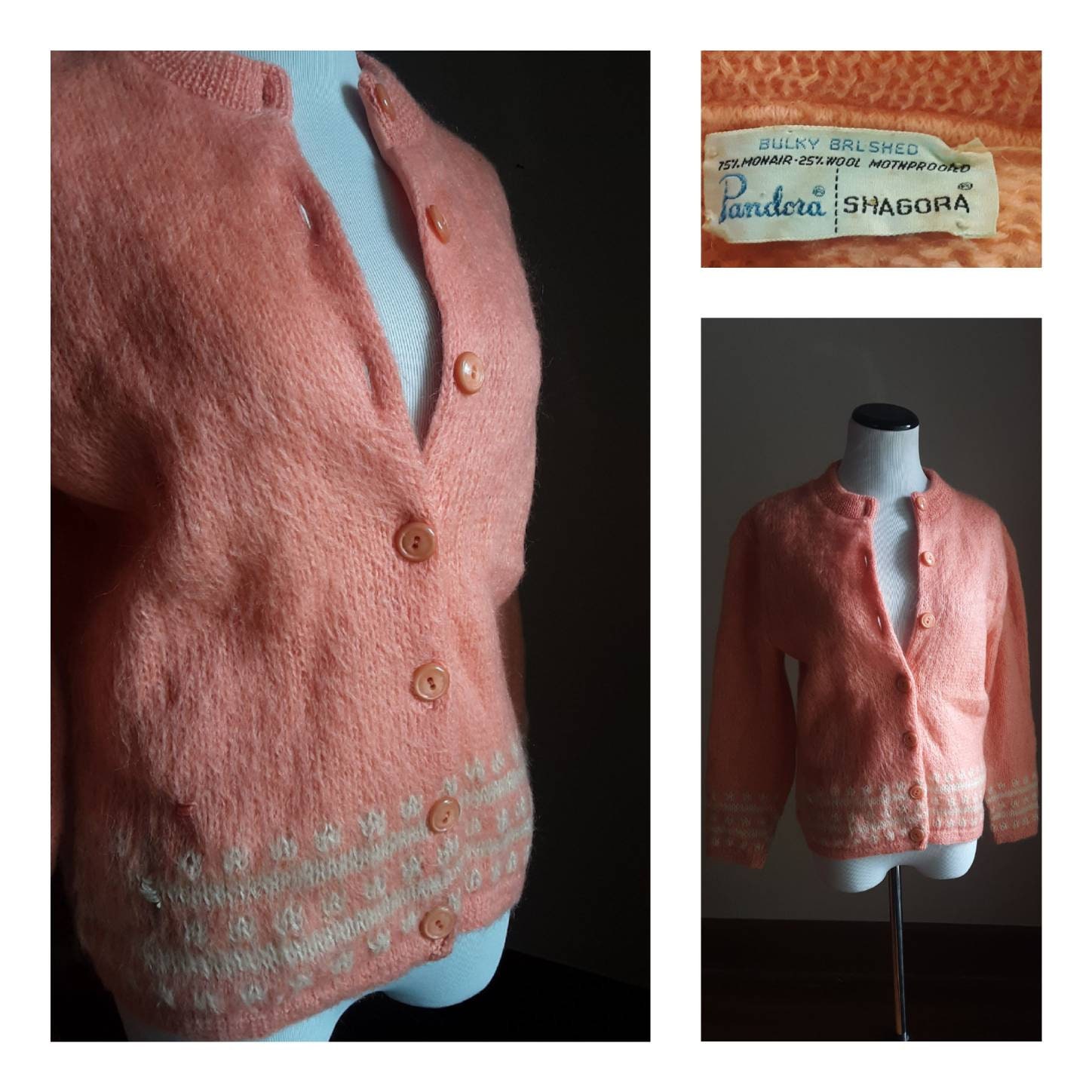 50s Shagora Pink Mohair Pandora Cardigan Peach Pastel Rockabilly 1950s ...