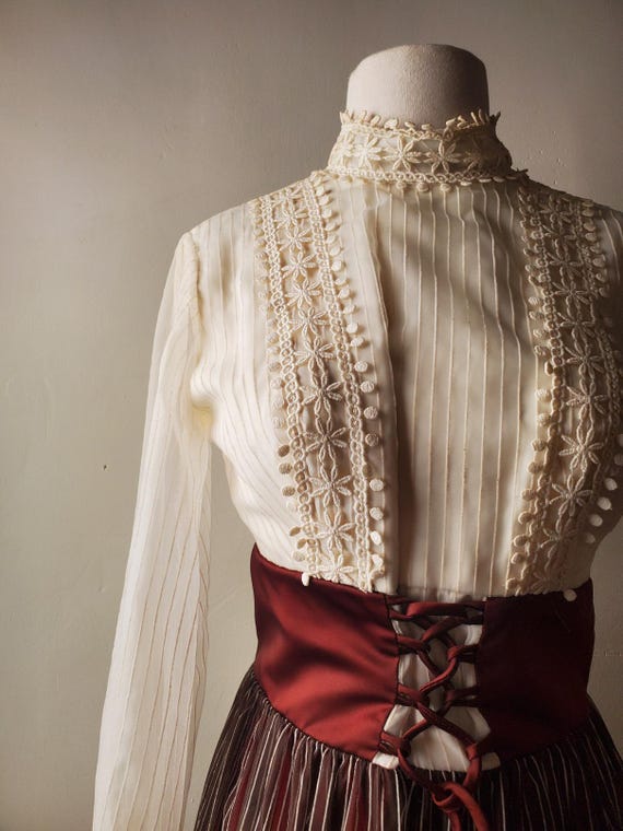 60s Corset Maxi Dress striped lace cottagecore gunne … - Gem