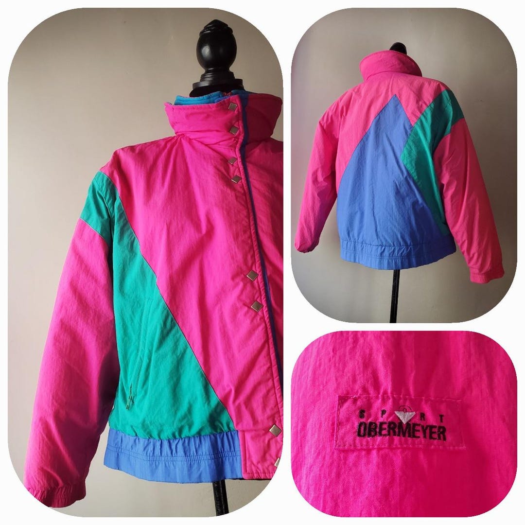 Vtg 90s Obermeyer Ski Jacket Pink Colorblock Barbiecore 12 Ladies ...