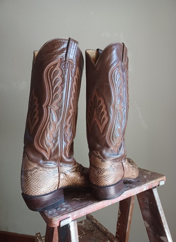 Vintage Tony Lama Snakeskin boots with belt 9 half d … - Gem