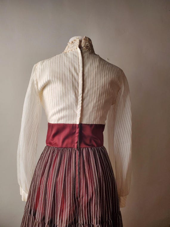 60s Corset Maxi Dress striped lace cottagecore gunne … - Gem