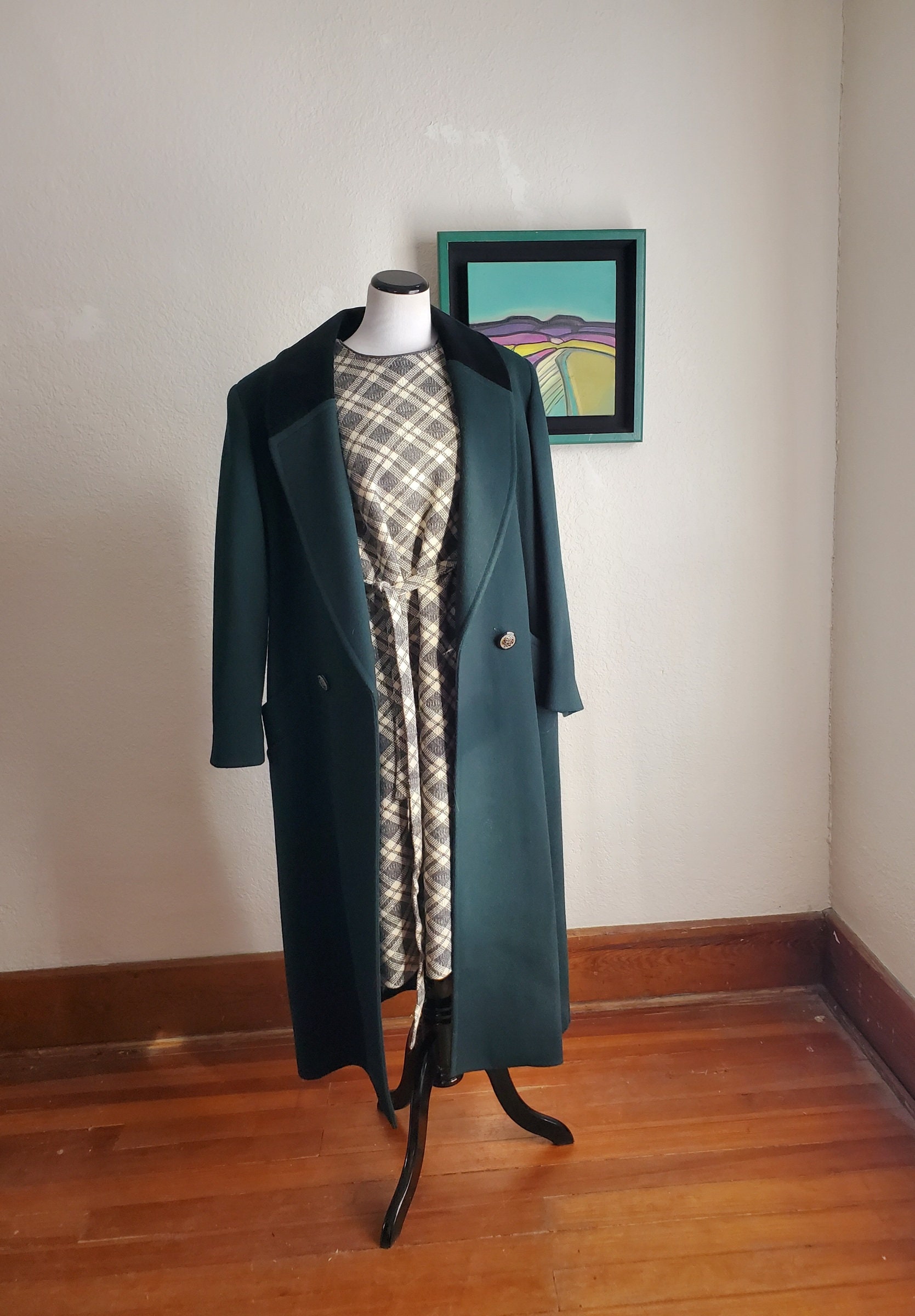 1980s Green Wool Maxi Coat /JNY Jones New York Dark Academia Velvet ...