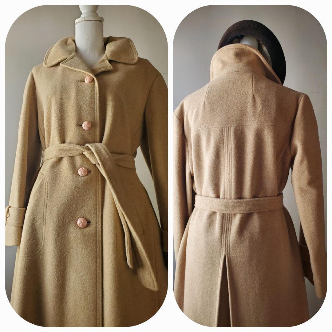 Vintage Camel Pea Trench Coat Classic Women's Large Midcentury Preppy ...