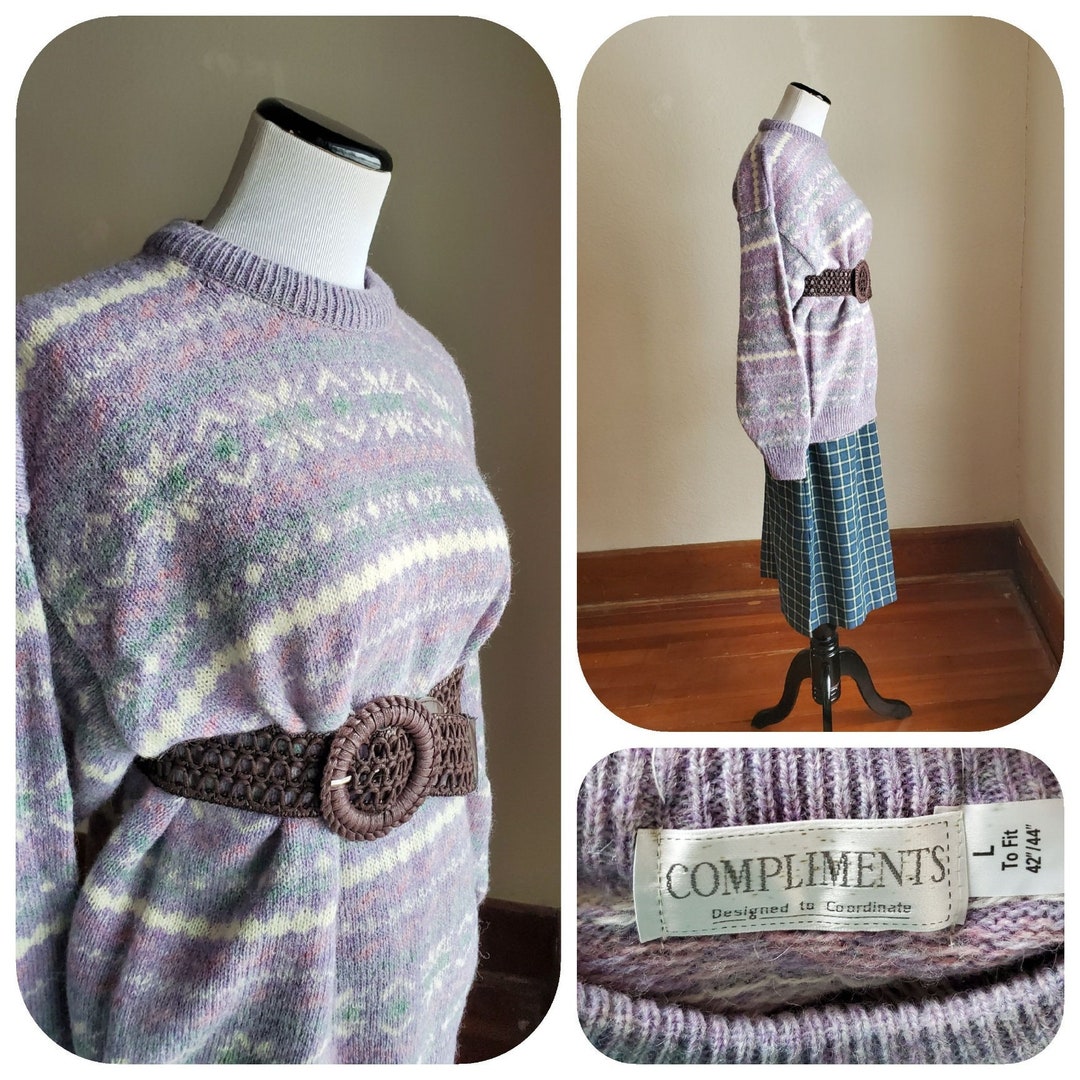 80s Fair Isle Light Purple Wool Sweater / Pullover Large Women's ...
