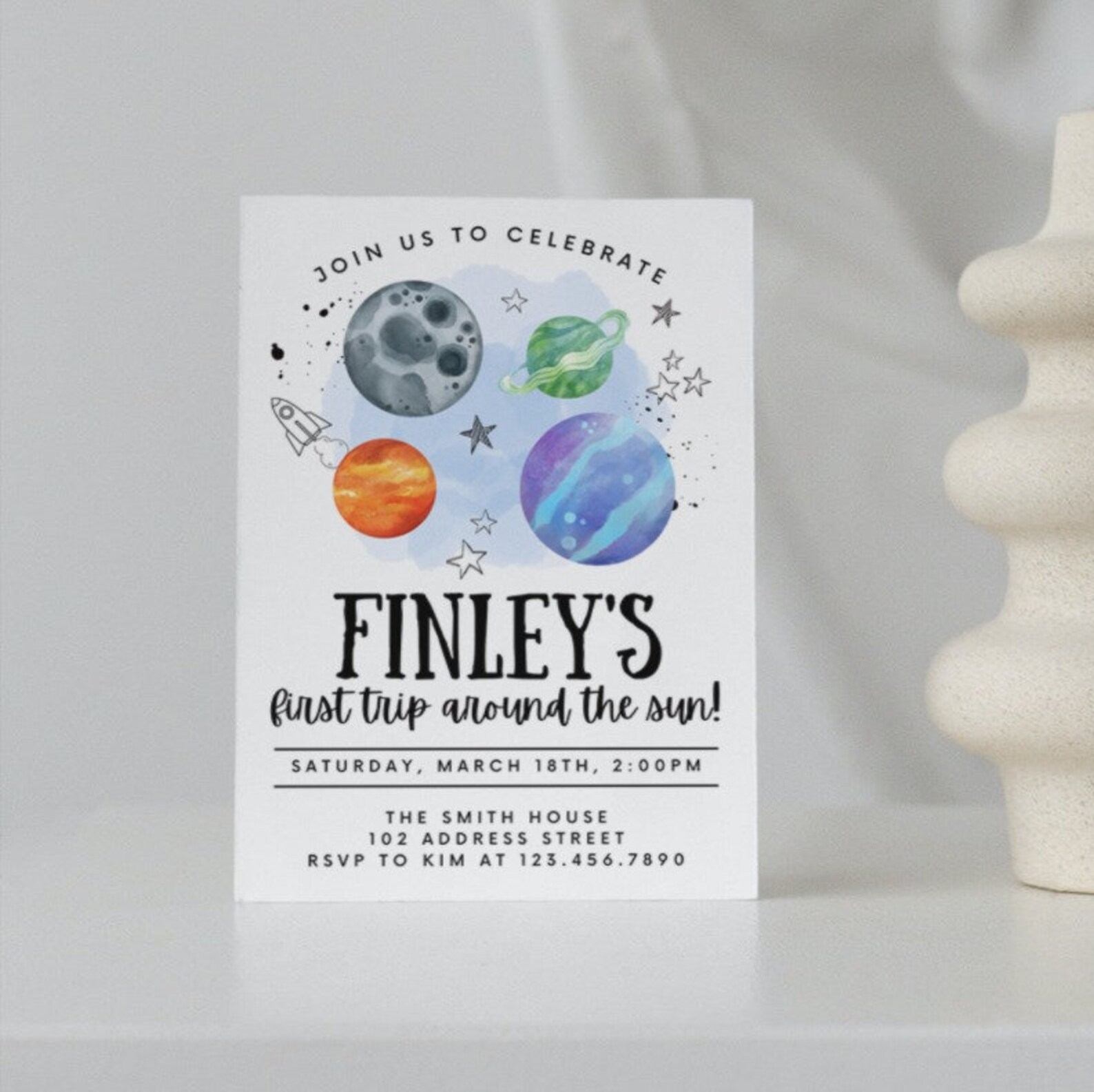 Editable Outer Space First Birthday Invitation Galaxy Blast off First ...