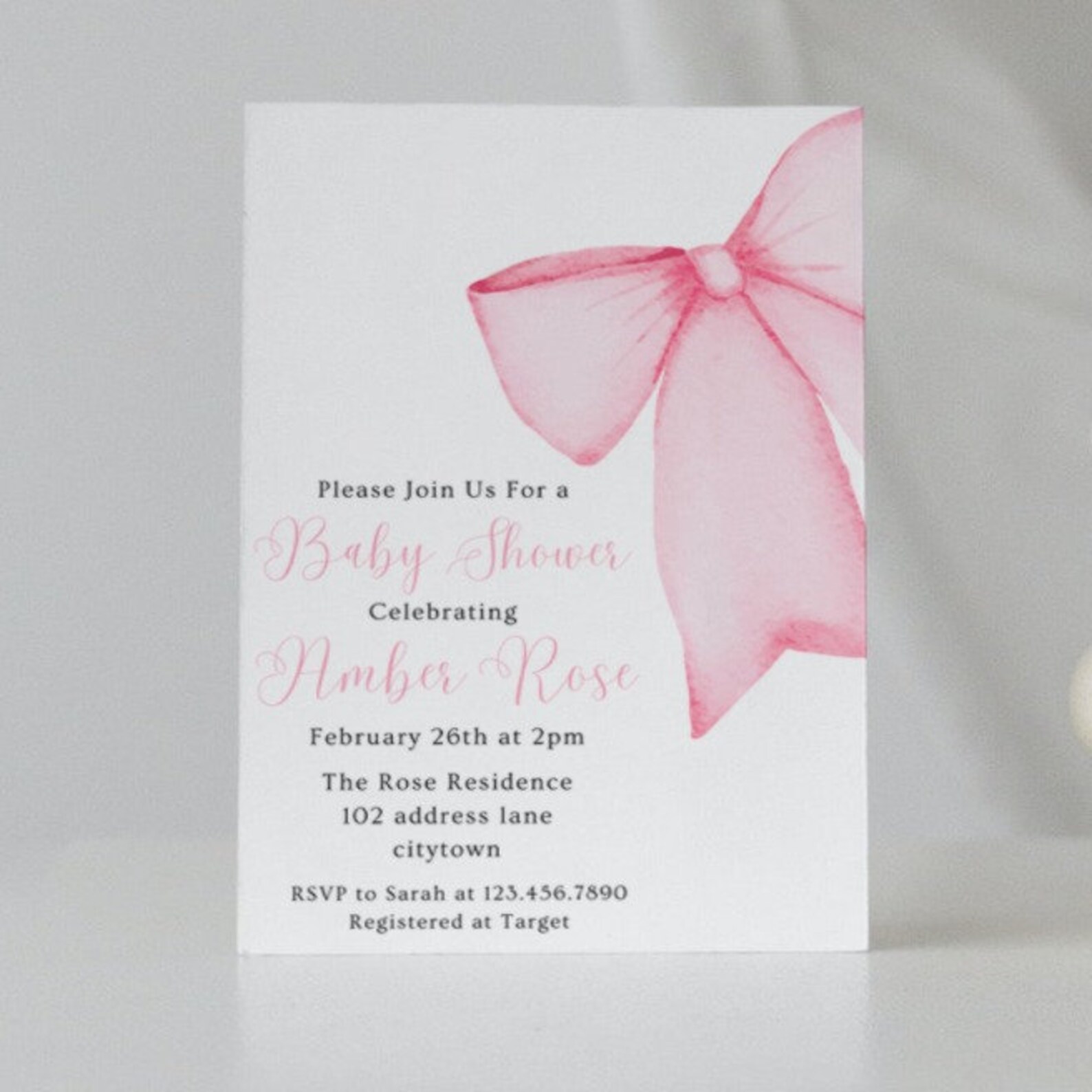 Preppy Pink Bow Baby Shower Invitation, Girl Baby Shower Invitations ...