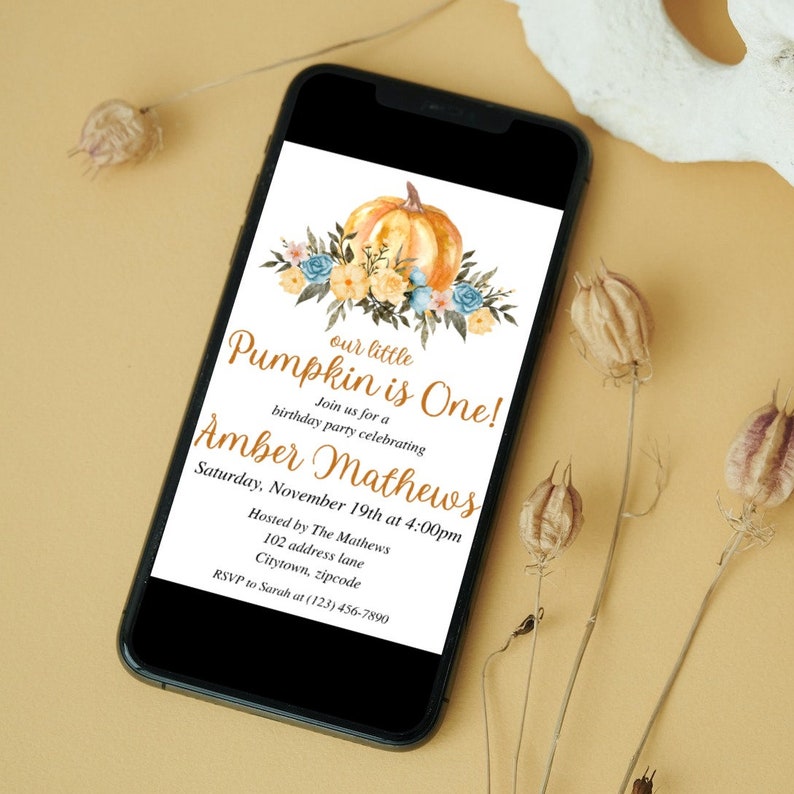 Editable Little Pumpkin First Birthday Invitation, Boho Pumpkin ...