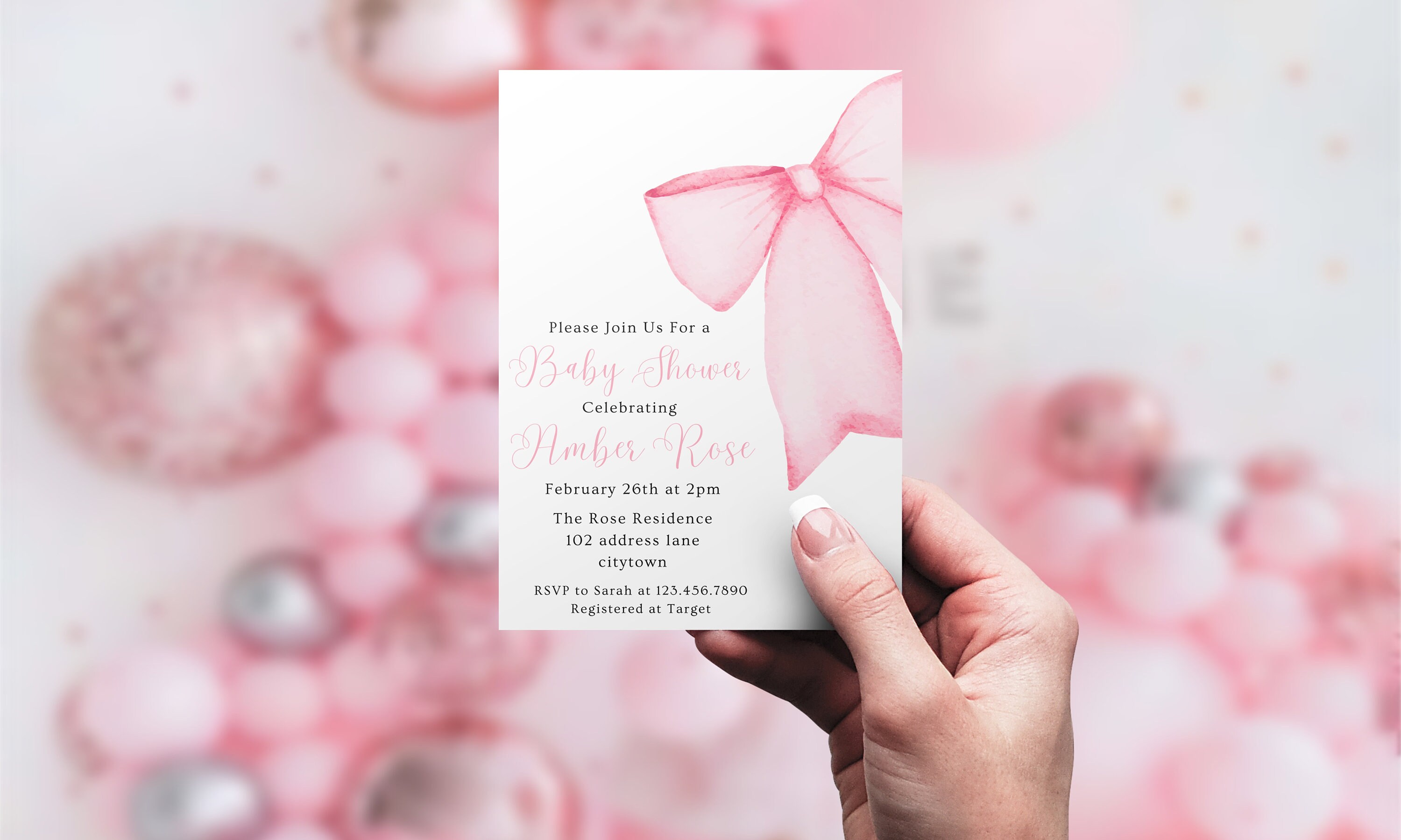 Preppy Pink Bow Baby Shower Invitation, Girl Baby Shower Invitations ...
