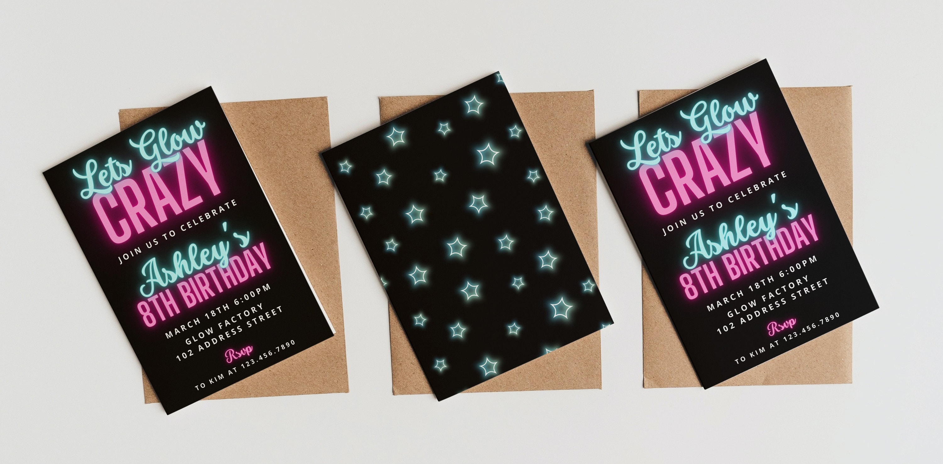 Neon Birthday Invitation Template, Glow Party Invitation Download Neon ...