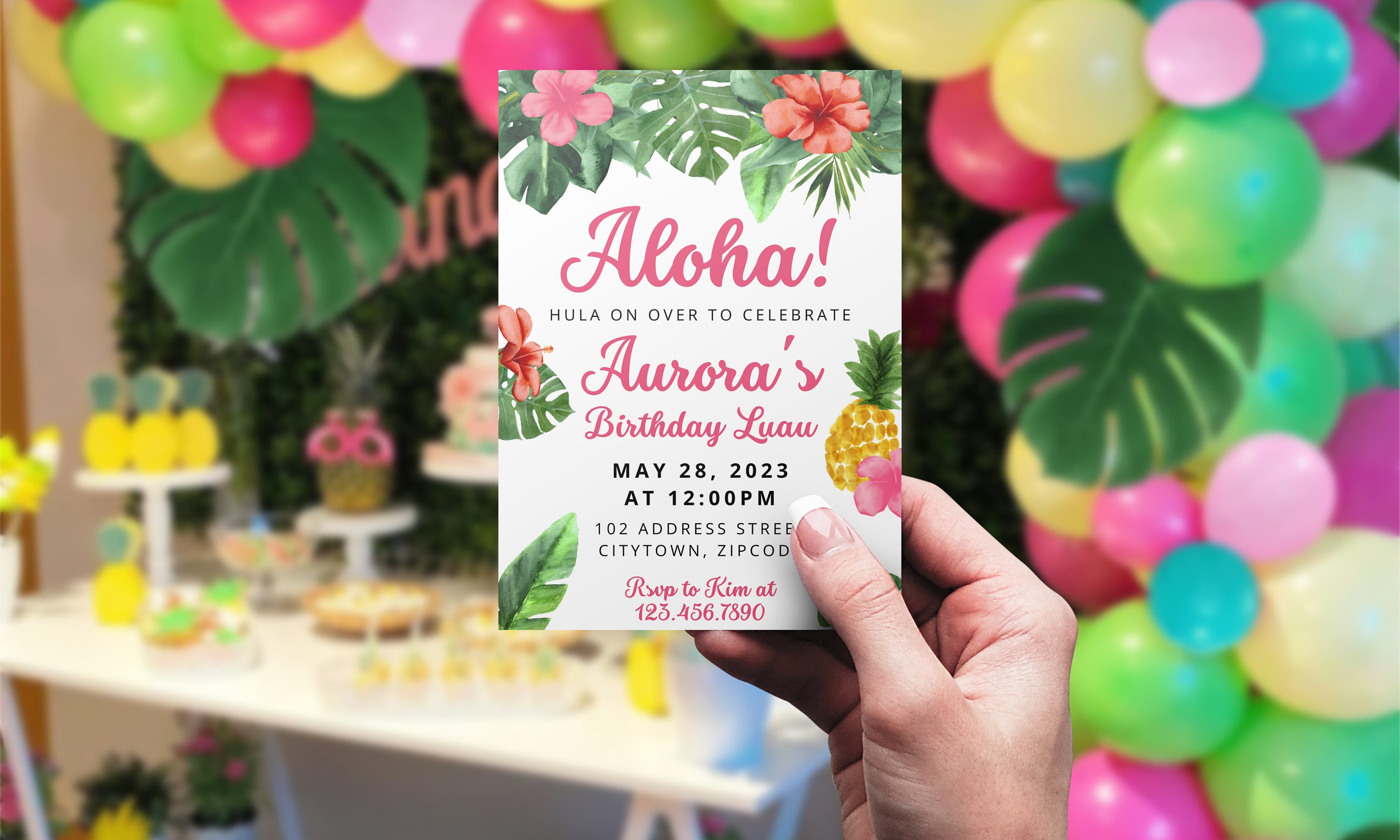 Luau Birthday Invitation Template, Luau First Birthday Invitation ...