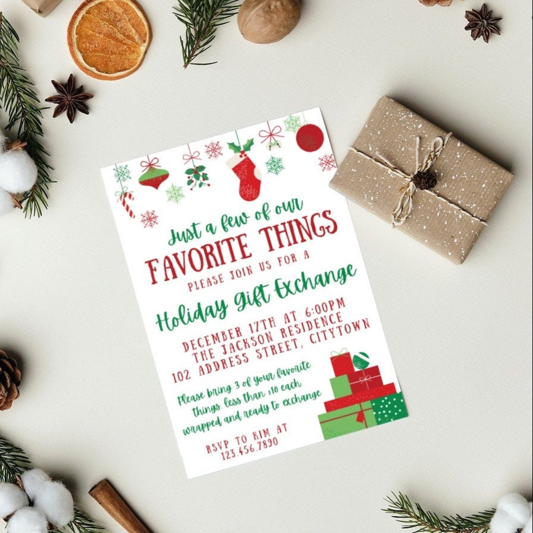 Christmas Favorite Things Gift Exchange Party Invitation, Holiday Gift ...