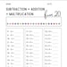 Subtraction | Addition | Multiplication Sheets, Digital & Printable ...