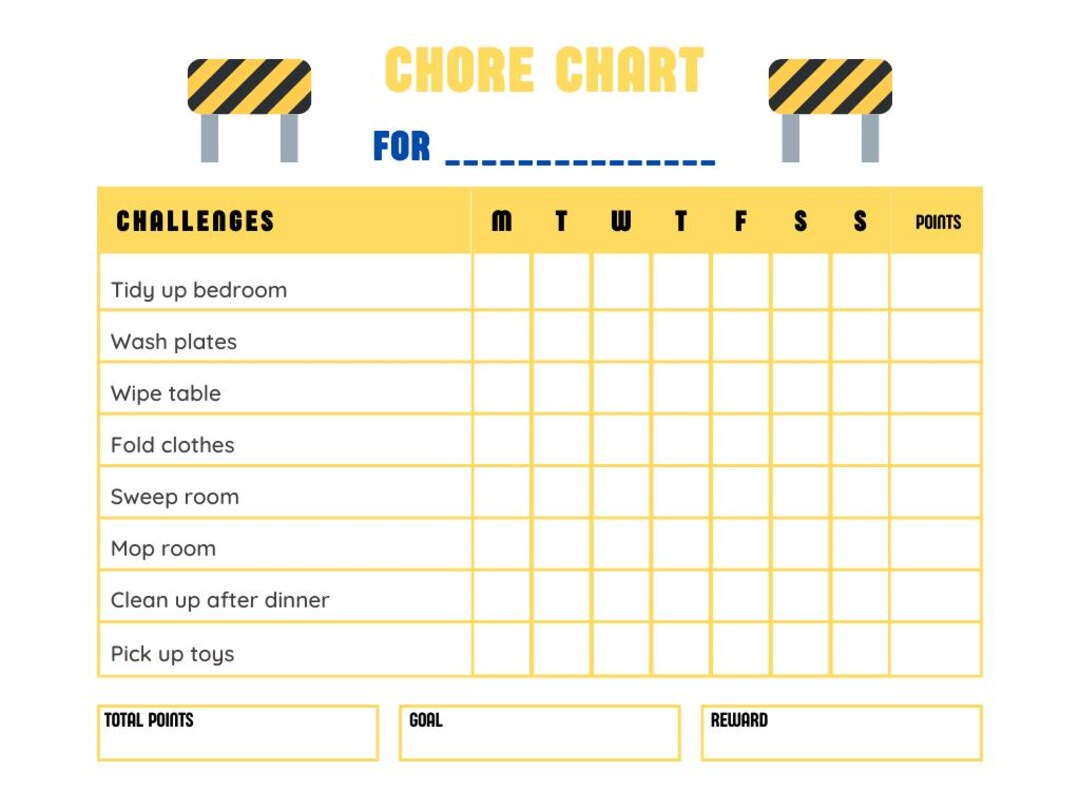 Boys Chore Chart | Digital and Printable | Weekly Chore Chart | Kids ...