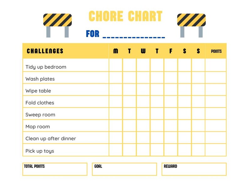Boys Chore Chart Digital and Printable Weekly Chore Chart Kids Chore ...
