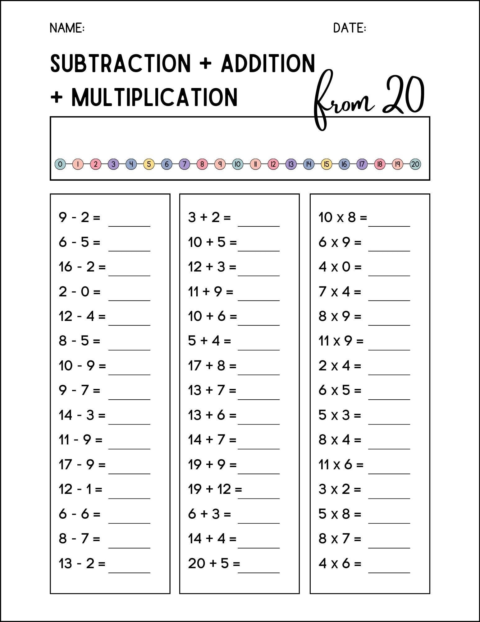 Subtraction | Addition | Multiplication Sheets, Digital & Printable ...