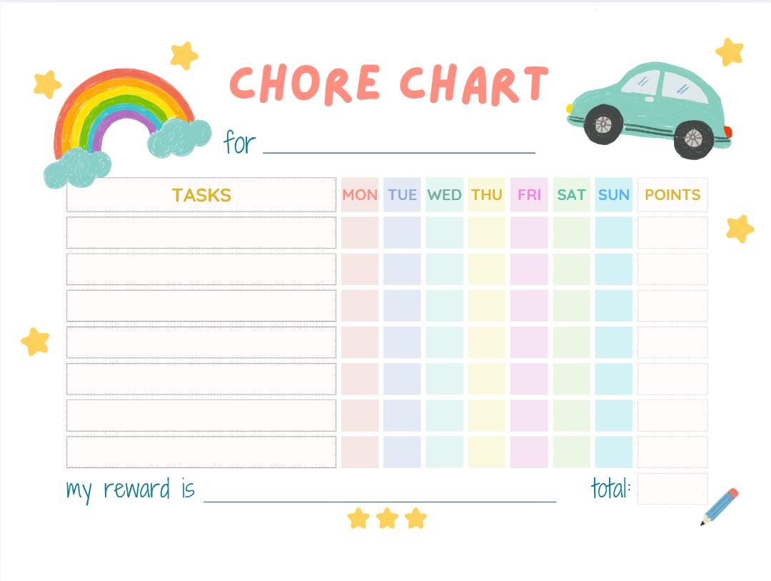 Girls Chore Chart | Editable and Printable | Weekly Chore Chart | Kids ...