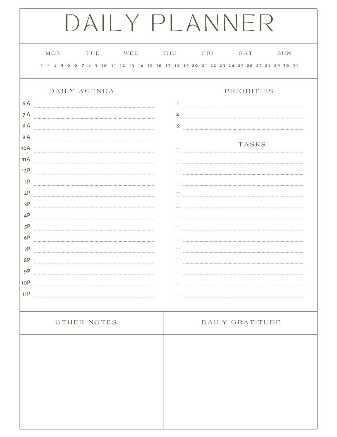 Elegant Daily and Weekly Planner With Priorities, Tasks, Notes, and ...