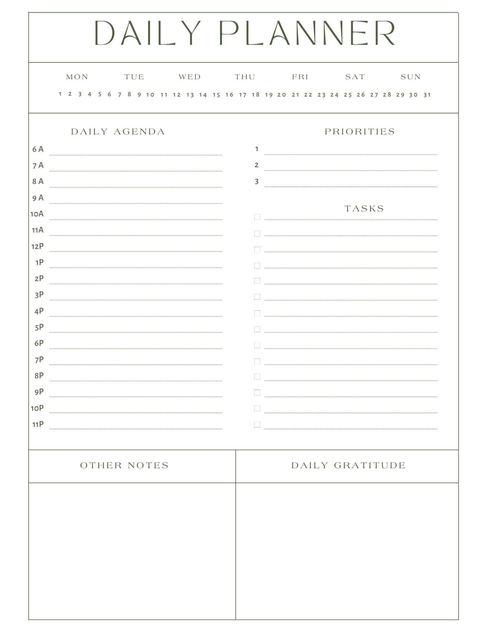 Elegant Daily and Weekly Planner With Priorities, Tasks, Notes, and ...