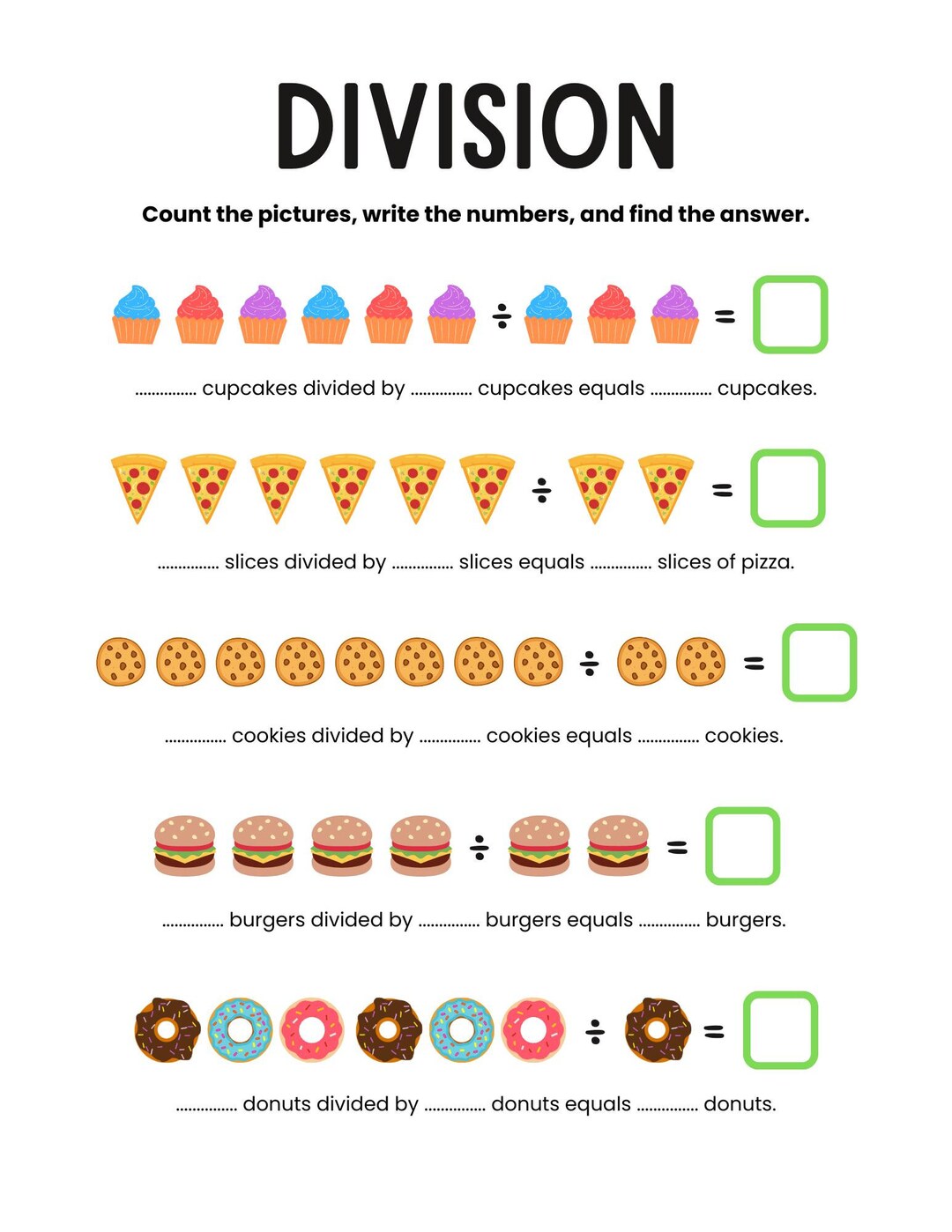 Division Worksheet | Dividing | Digital and Printable | Kindergarten ...