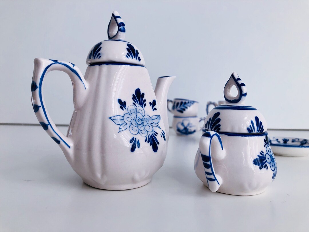 10 Parts Cute Delft Mini Service Jug, Cups, Sugar, Milk, Plates I ...