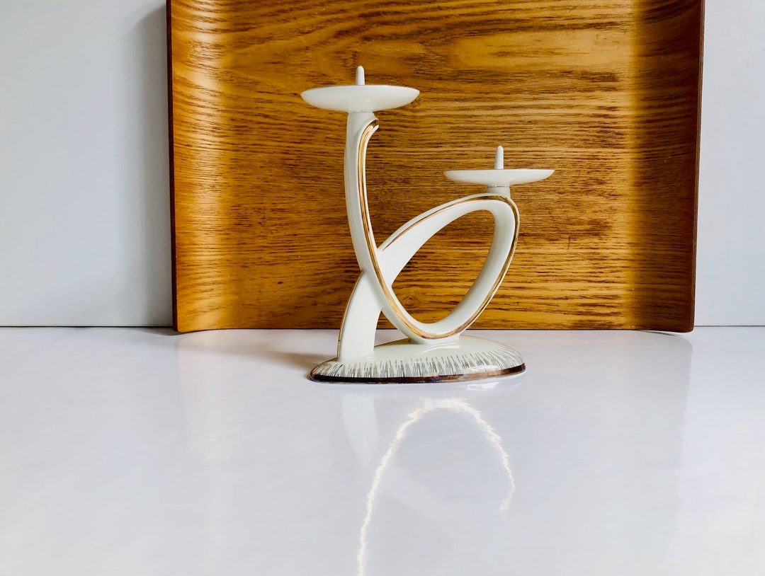 Artfully Curved Candlestick I Gold Rim Alka Bavaria christiane I ...