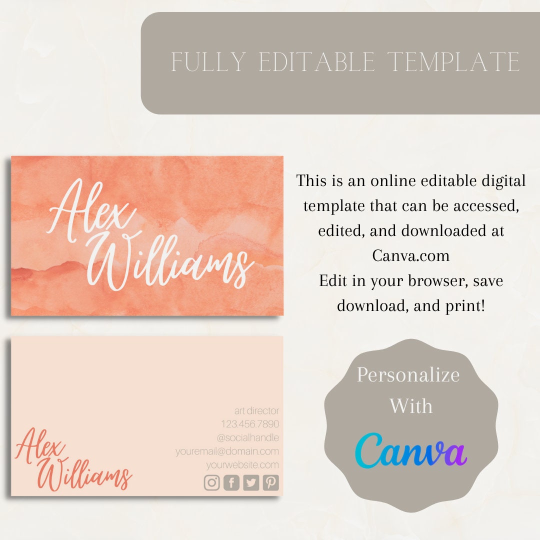 Editable Pink Watercolor Business Card Pink Watercolor Business Card ...