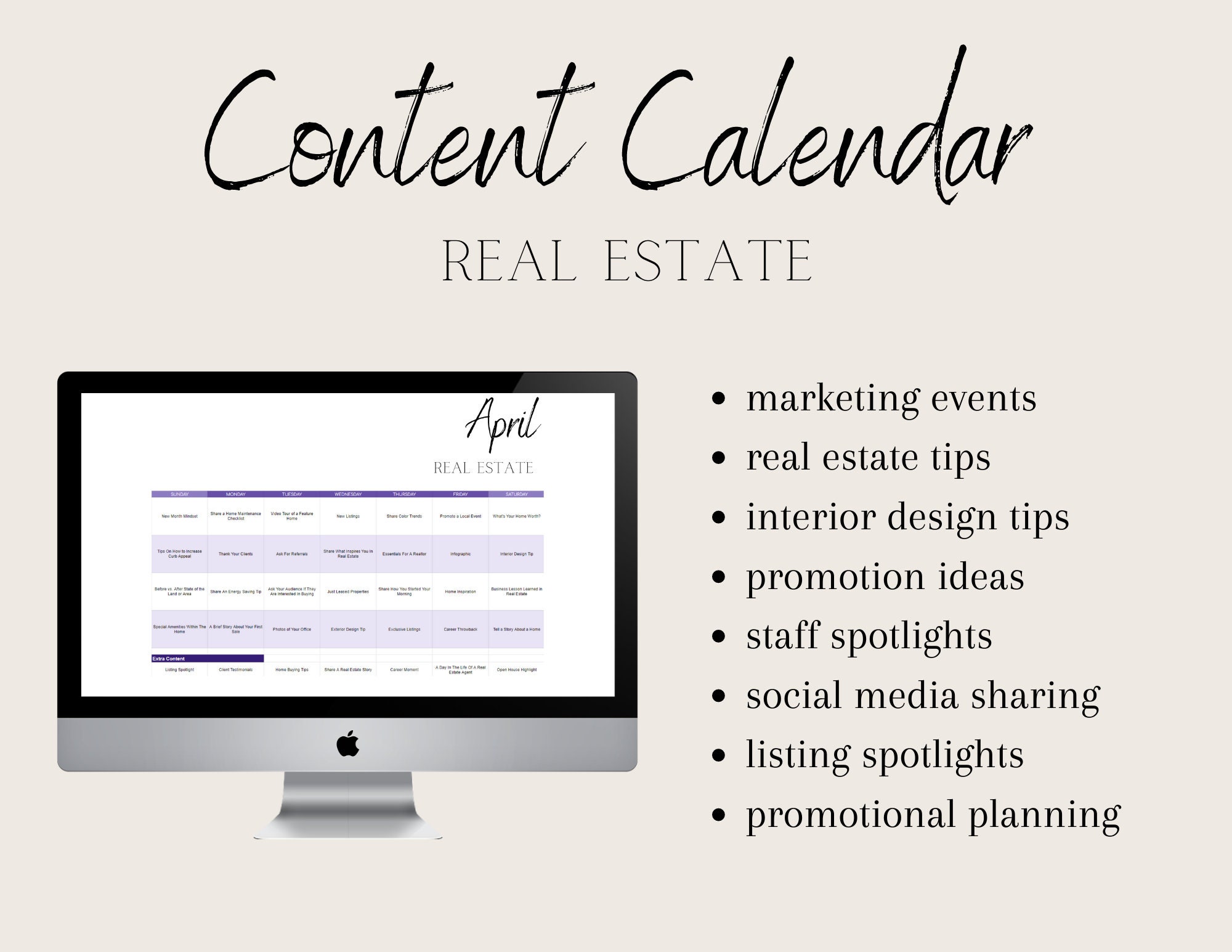 Real Estate Agent Content Calendar | Agent Social Media Ideas ...