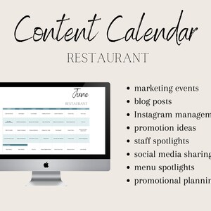 Restaurant Content Calendar | Food Social Media Ideas |reusable ...