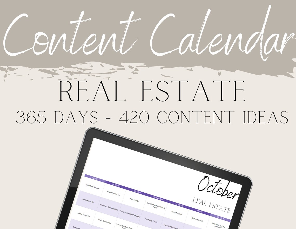 Real Estate Agent Content Calendar Agent Social Media Ideas Reusable ...