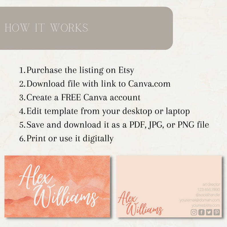 Editable Pink Watercolor Business Card Pink Watercolor Business Card ...