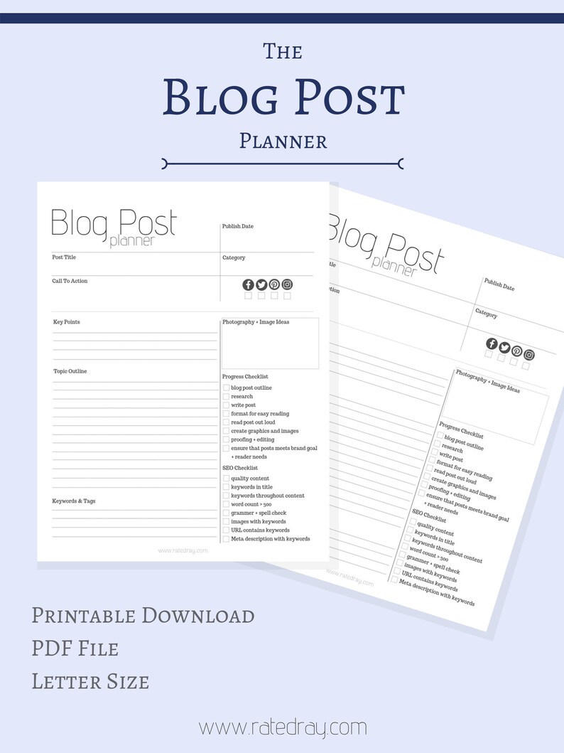 Blog Post Planner, Printable Planner, Blog Organizer, Blogging Planner ...