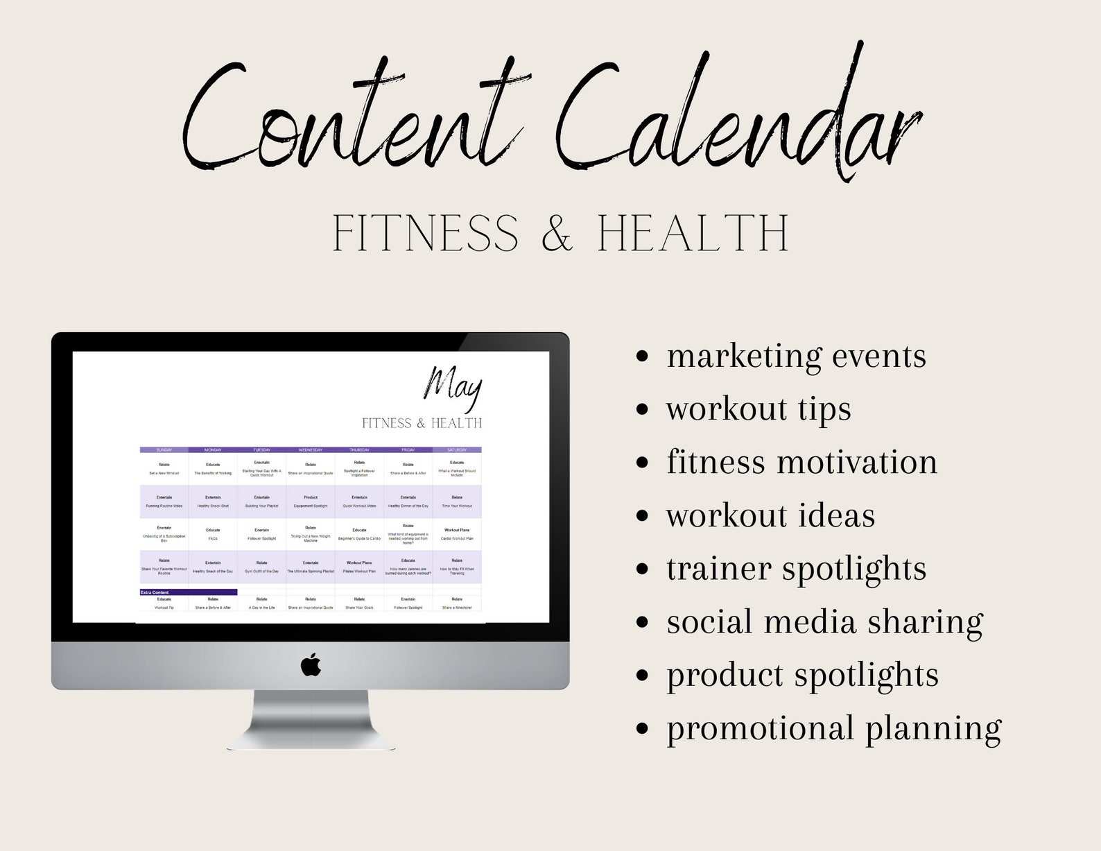 Fitness & Health Content Calendar | Gym Social Media Ideas | Reusable ...