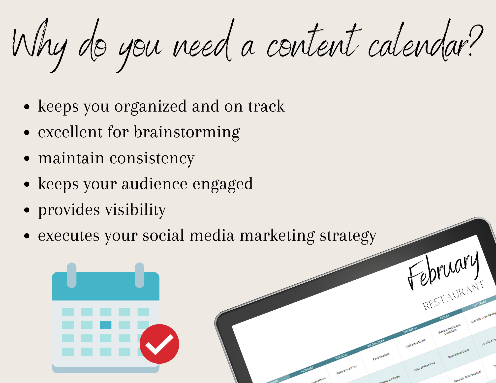 Restaurant Content Calendar | Food Social Media Ideas |reusable ...