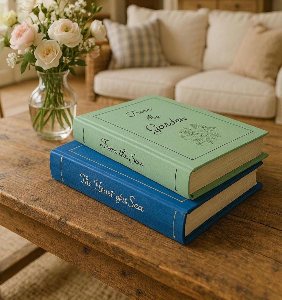 Hand-painted Book Box, Blue, Nautical, Storage, Coffee Table, Faux ...